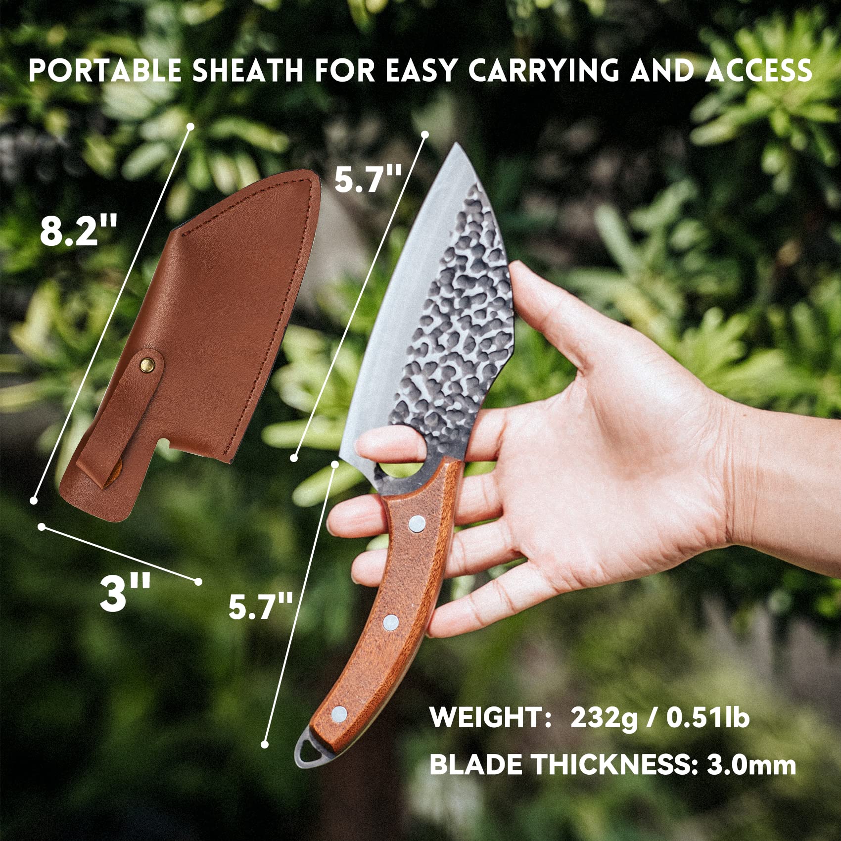 DOBADN Meat Cleaver Boning Knife, Hand Forged High Carbon Steel Viking Knife with Belt Sheath, Multipurpose Chef Knives for Kitchen, Camping, BBQ