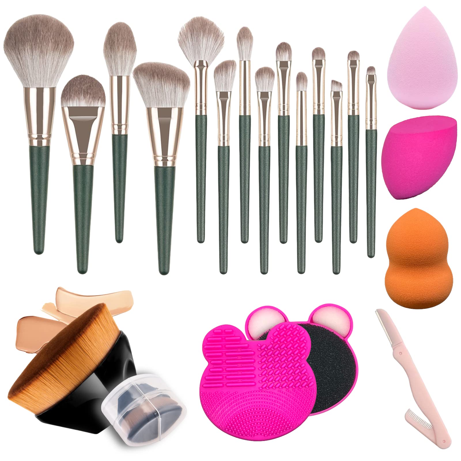Docolor 20pcs Makeup Set, Makeup Brushes Foundation Brush Makeup Sponges Makeup Color Switch Eyebrow Tool