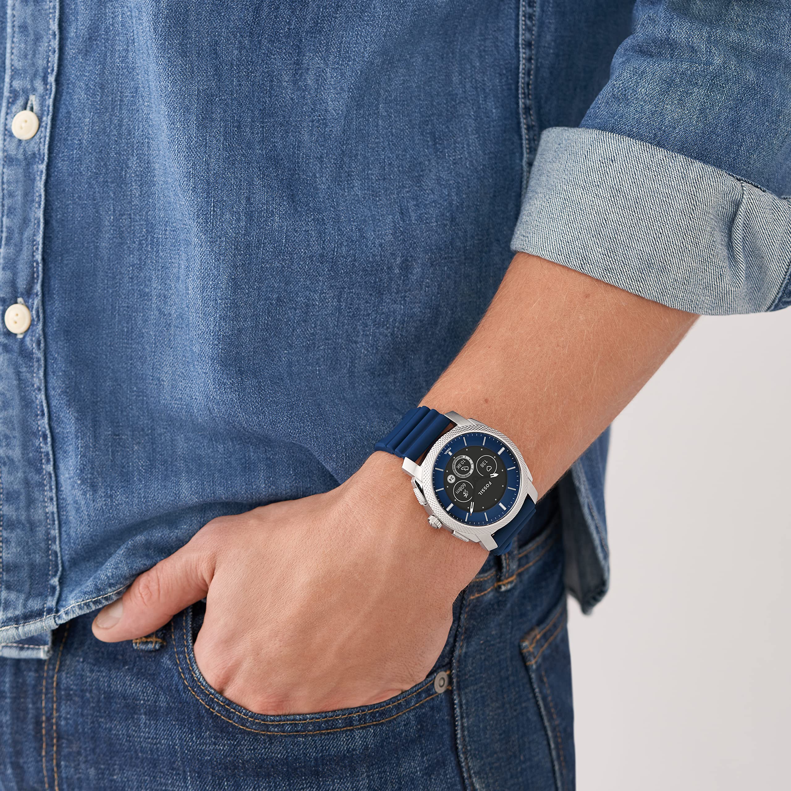 Fossil Men's Machine Gen 6 Hybrid 45mm Stainless Steel Mesh Smart Watch, Color: Black (Model: FTW7062)