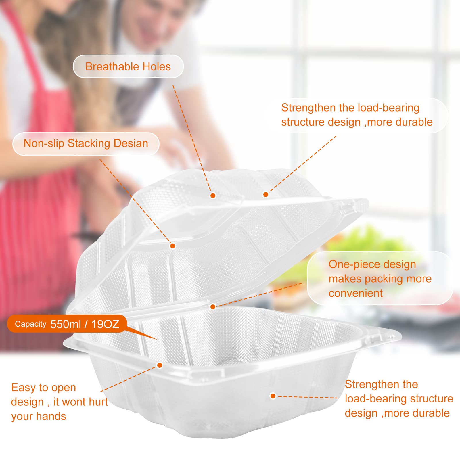 DODHEG 24 PCS Clear Clamshell Take out Containers, Plastic Food Container, Disposable Plastic To Go Containers, for Cakes, Hamburger, etc, 6 x 6 Inch