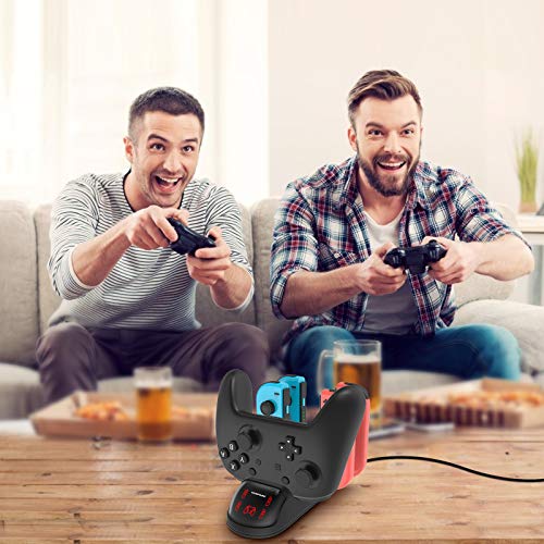 Controller Charger Station for Nin-tendo Switch/PS5, Upgraded 5-in-1 Remote Charging Dock Stand Station Compatible with Switch Joy-Con & Pro & PS5 Controller with LED Charging Indicator Light