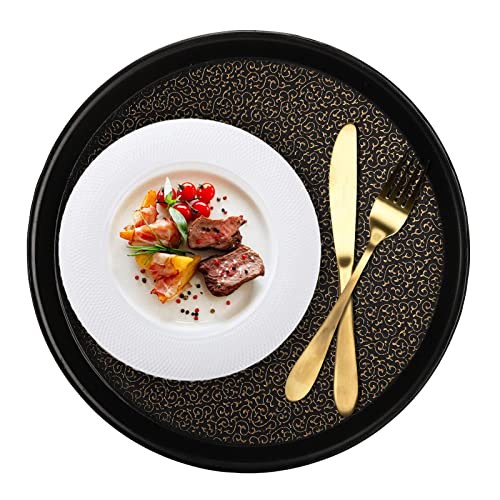 Frcctre 4 Pack Restaurant Serving Tray, 12 Inch Plastic Round Serving Trays Non-Slip Cafeteria Trays, Fast Food Tray Food Serving Trays Server Tray for Home, Party, Events
