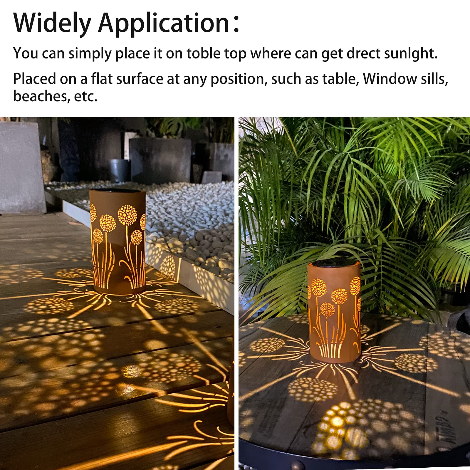 pearlstar Outdoor Solar Table Lamp 2pack Metal Dandelion Solar Lantern Lights, Retro Orange Finsih, Outside Decor for Patio Garden Yard Pathway Tabletop Waterproof(Dandelion)