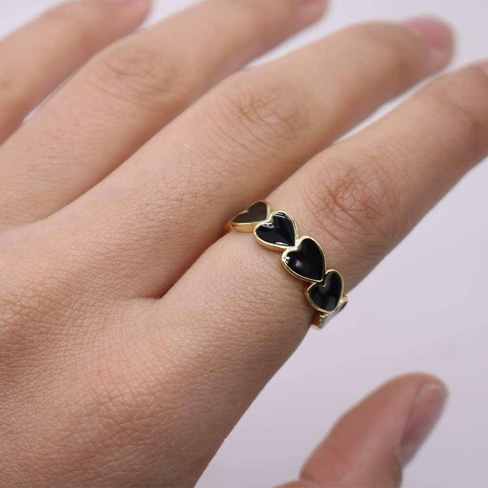 Colorful Enamel Heart Ring Adjustable Love Heart Open Band Ring Plain Stackable Finger Ring Wedding Love Promise Ring for Women Fashion Jewelry Gift Gold Plated (Blue)