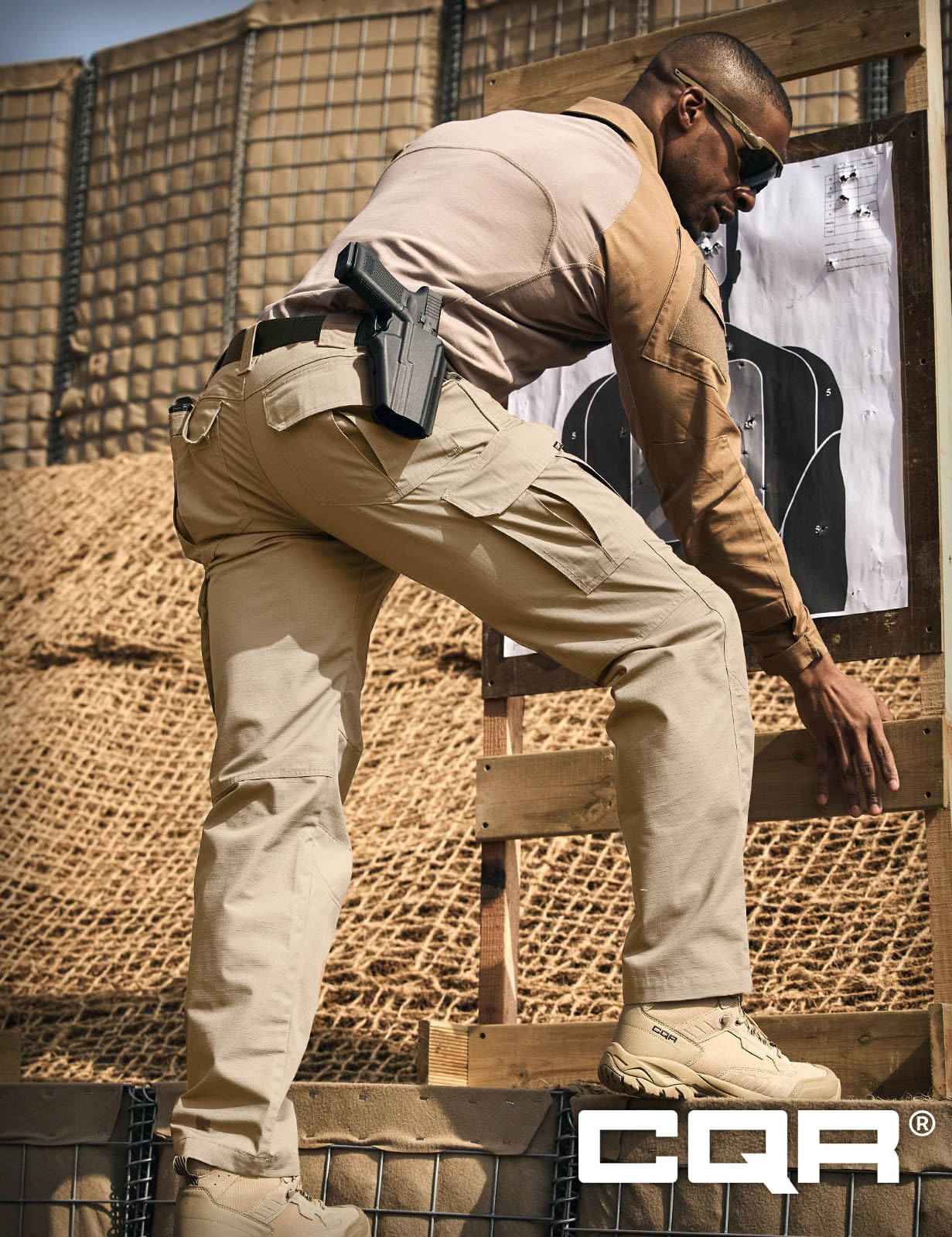 CQR Men's Tactical Pants, Water Resistant Ripstop Cargo Pants, Lightweight EDC Work Hiking, Outdoor Apparel, Duratex Mag Pocket Black, 34W x 30L