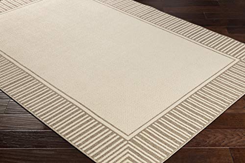 Livabliss Hampshire Solid Border Outdoor Area Rug, 7'3" Round, Brown