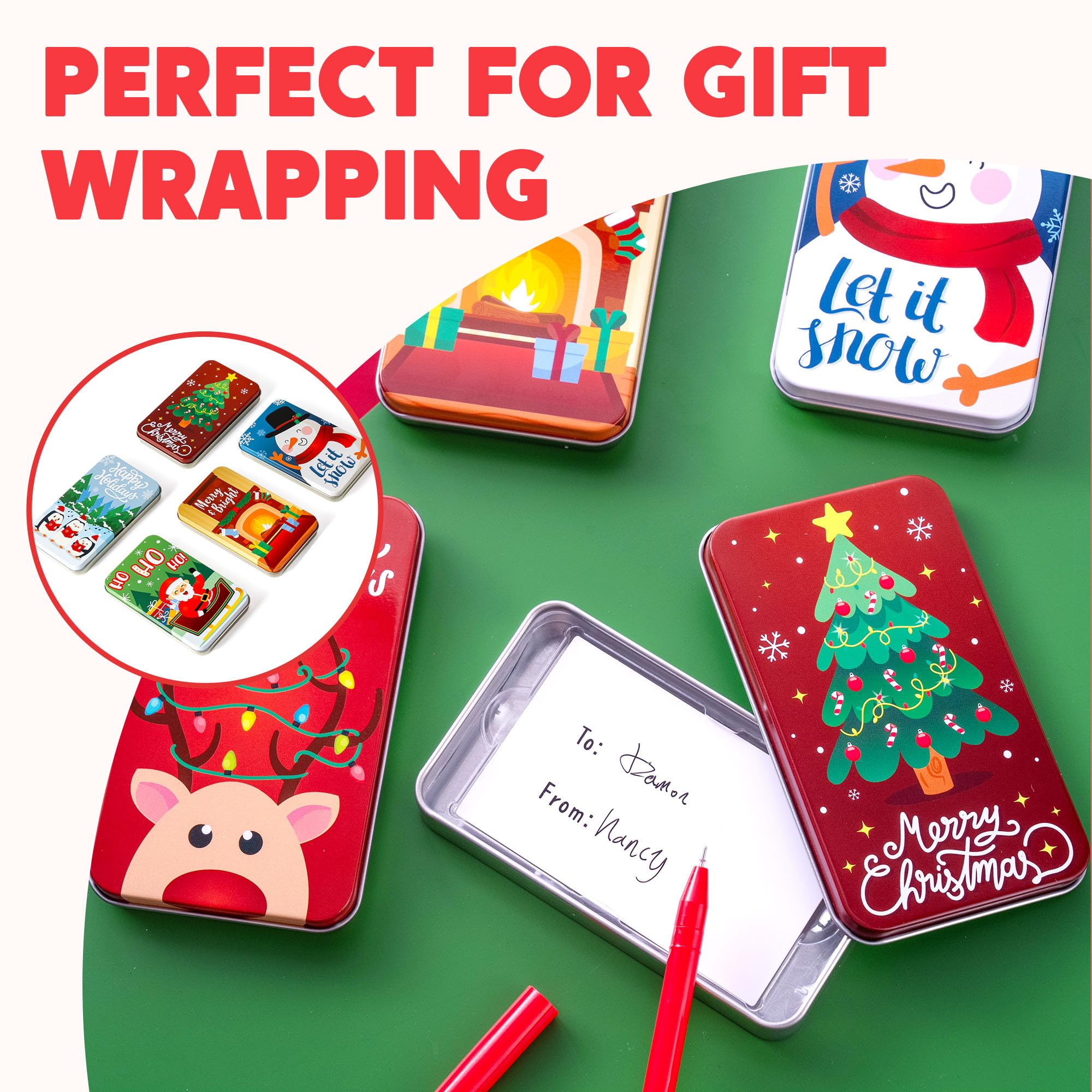 JOYIN 6PCS Present Card Holder Tin Boxes 4.33β x 2.6β x 0.6β Christmas Tins Holders for Christmas Holiday Decor, Xmas Party Box,6 designs