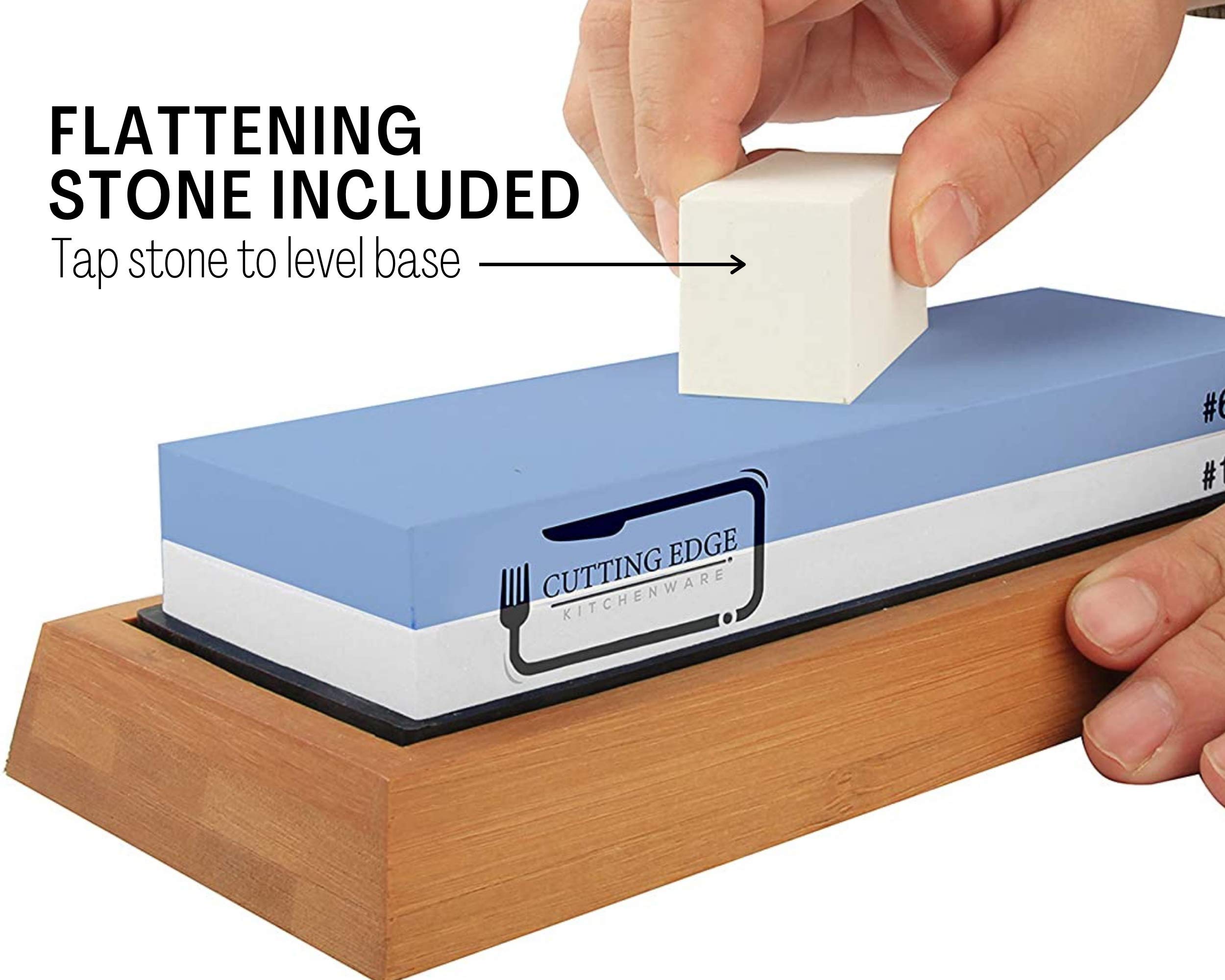 Cutting Edge Whetstones Knife Sharpening Stone 2 Side Grit 1000/6000 Waterstone | Chef knives Sharpener Stones Dual Sided Non Slip Bamboo Base | Angle Guide Flattening Water Stone for Home Kitchen