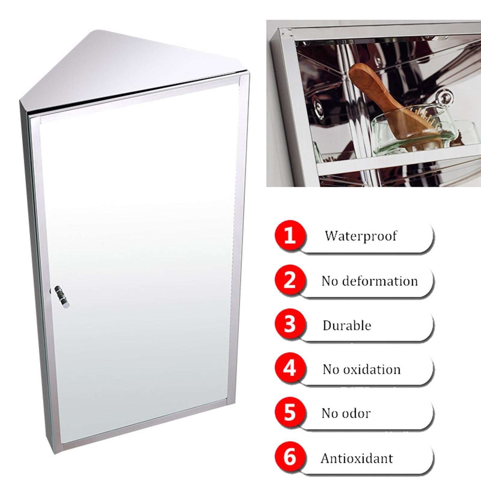 Generic 24"" Bathroom Corner Medicine Cabinet W/Mirror, Bathroom Stainless Steel Wall Mount Mirror Cabinet, Hanging Triple Shelf Storage Cabinet (Right), Small