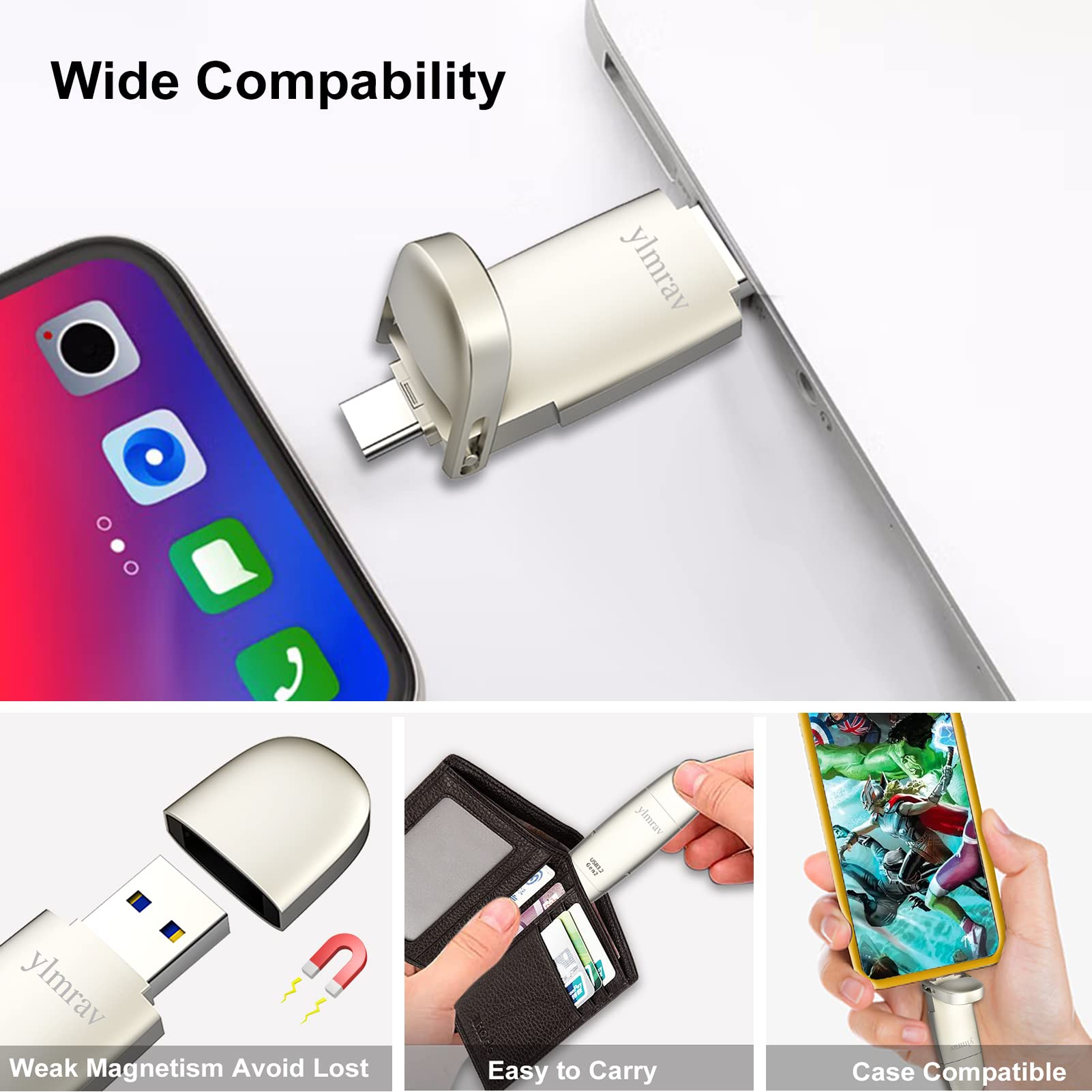 Flash Drive 256G, USB Memory Stick External Storage, Thumb Drive Compatible with Phone, Tablet, Android, PC and More Devices,USB-C Drive for Cell Phones, USB3.2 OTG Data Storage for Phone Accessories