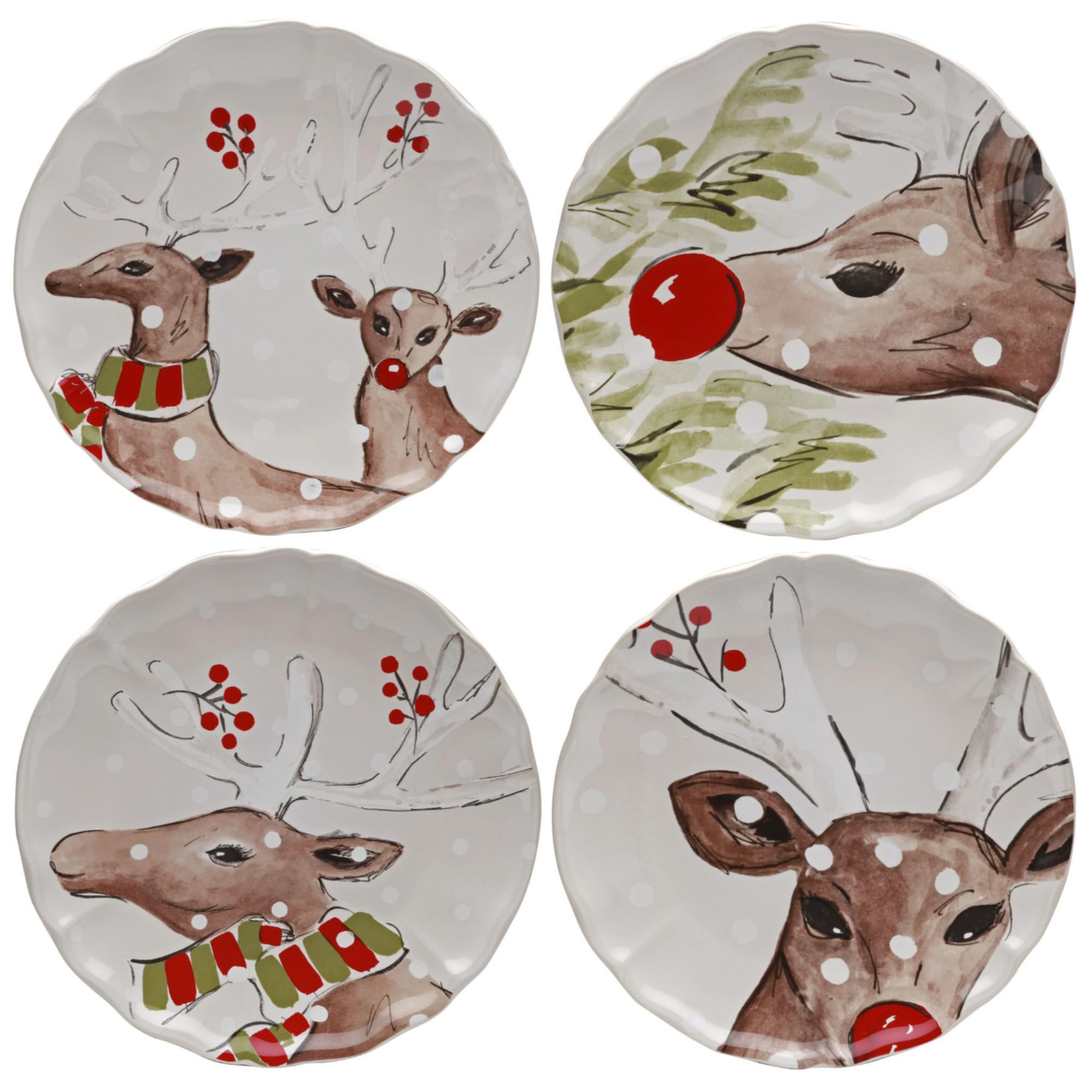 Casafina Set of 4 Ceramic Stoneware 11'' Dinner Plates - Deer Friends Collection, White | Microwave & Dishwasher Safe Dinnerware | Food Safe Glazing | Restaurant Quality Tableware