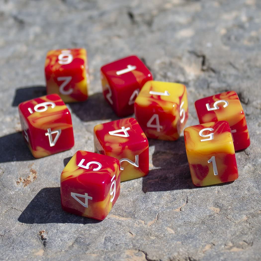 DND Fireball 8 D6 Dice Set - Red and Yellow Fire Themed Dice