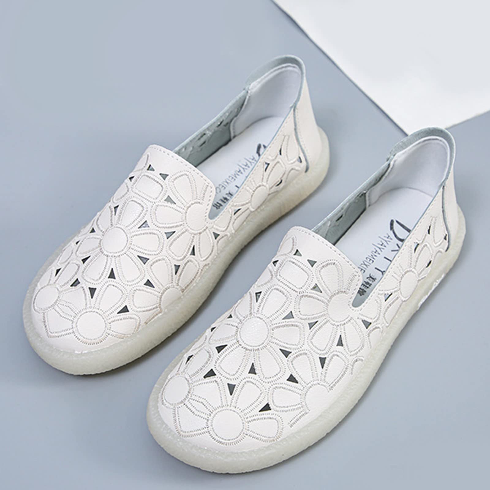 FASDNENDYS Shallow Mouth Hollow Breathable Soft Casual Comfortable Summer Women's Soled Spring and Flat Shoes Women Casual Summer Beige