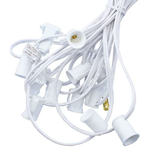 EST. LEE DISPLAY L D 1902 Outdoor Patio String Light Cords with Male & Female Plugs Green & White Wire 12in Spacing Sockets, 25FT Length (White, C7 - E12)
