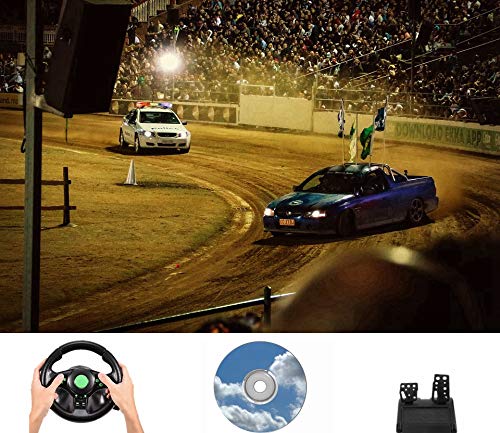 Sport Steering Racing Wheel,Gaming Vibration Racing Steering Wheel Pedals for XBOX 360/ PS2/ PS3/ PC USB Racing Wheel