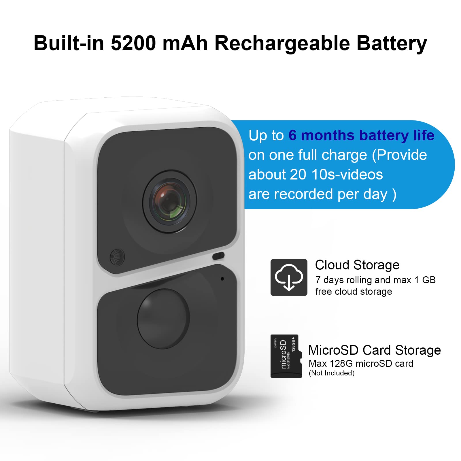 ERAY Battery Powered Security Cameras for Home, Wireless WiFi Outdoor Camera, 1080P Indoor Surveillance Camera with Color Night Vision, AI Motion Detection, 2-Way Talk, Cloud/TF Card