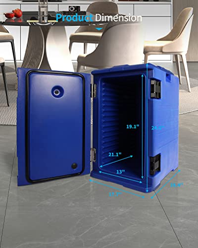 TABU 95QT End-Loading Insulated Food Pan Carrier, LLDPE Material Food Box Carrier with Double Buckles, Front Loading Portable Food Warmer with Handles (Blue)