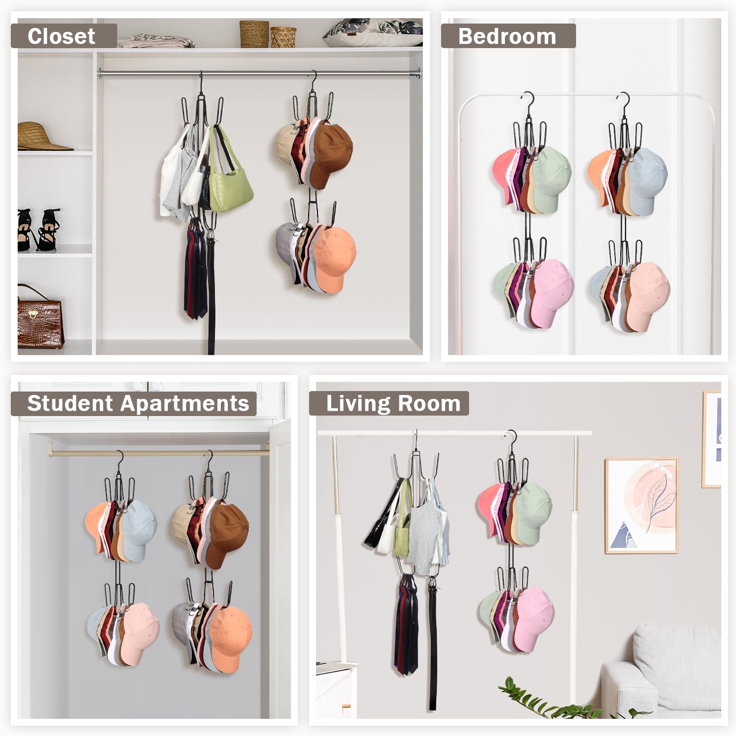 ERCVZAVZ Hat Hangers for Closet, 2 Pack Stainless Steel Hat Organizer for Baseball Caps, 360°Rotating Hat Racks for Baseball Caps, Stable Baseball Cap Organizer for Closet