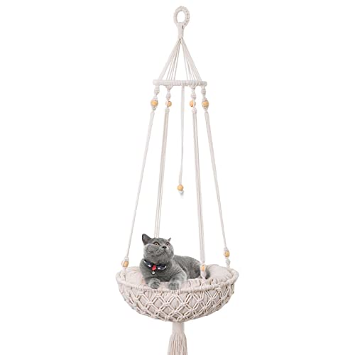Large Macrame Cat Hammock, Large Handwoven Hanging Cat Bed for Large cat, Hang on Wall, Ceiling, Window or Headboard, Boho Room Decor (All Life Stages, Cushion Not Included)