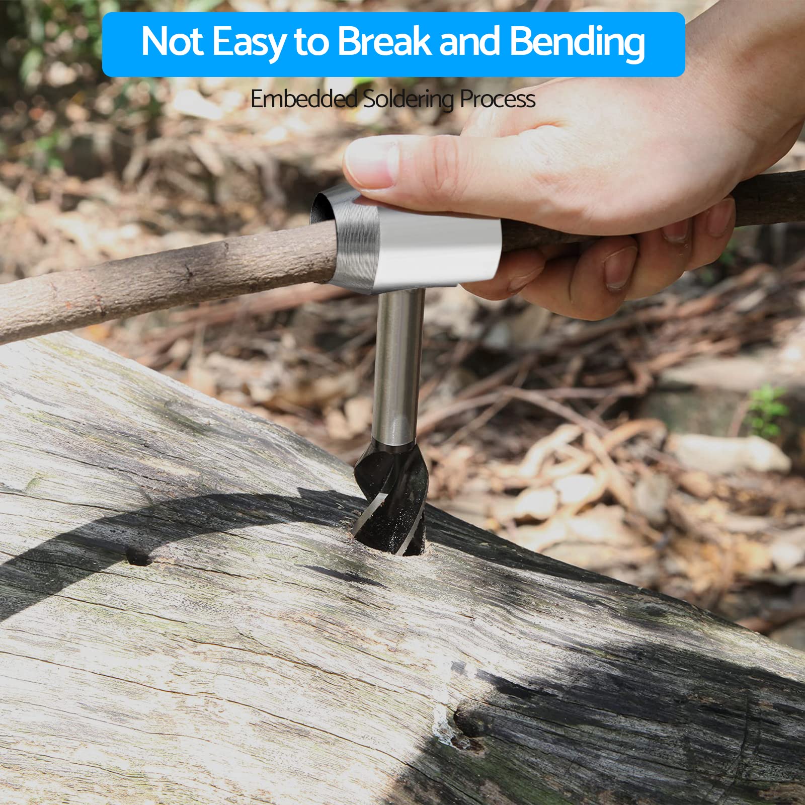 eSynic Bushcraft Hand Auger Wrench, eSynic Scotch Eye Wood Auger with Leather Holster and Rubber Hammer, Survival Tools for Bushcraft Woodworking Hand Drill Set for Outdoor, Camping, Peg Hole Maker