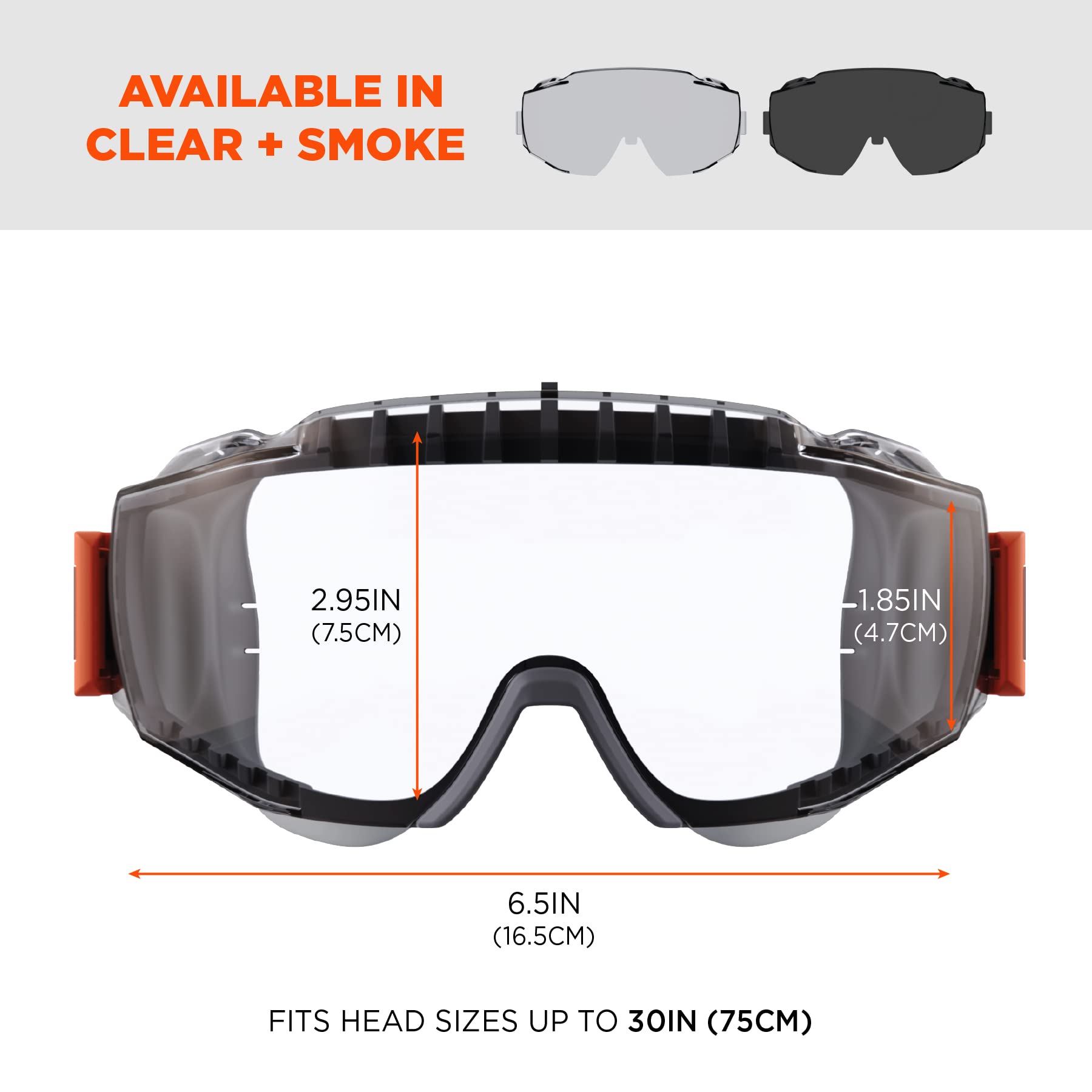 Ergodyne Skullerz Modi Protective OTG Safety Goggle, Indirect Venting, Anti Fog, Scratch Resistant, Adjustable Fabric Strap