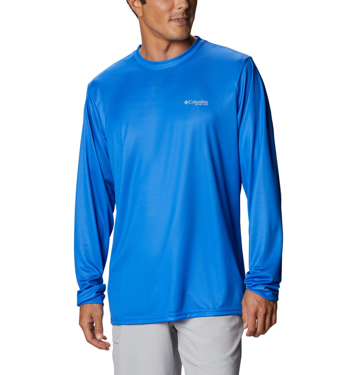 Columbia Men's Terminal Tackle PFG State Triangle Long Sleeve, Moisture Wicking, UV Sun Protection, Vivid Blue/Tn Flag, 5X Tall