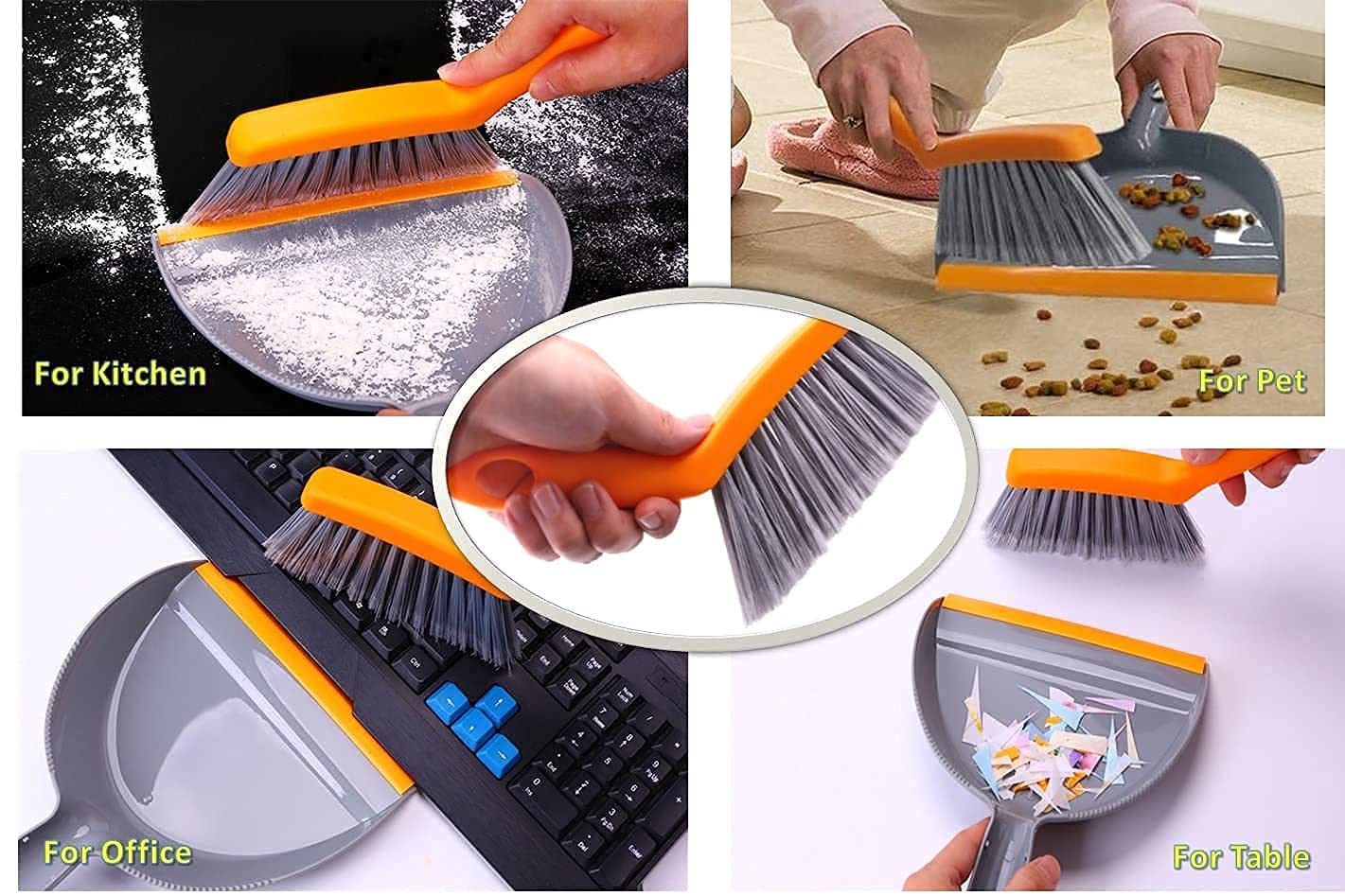 Mini Broom and Dustpan Set - Small Broom and Dustpan Set for Home, Camping Broom, Whisk Brooms Small(Gray Orange)