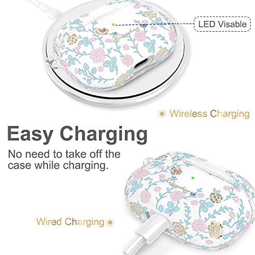 KINGXBAR for AirPods Pro Case Cute Soft Clear Floral Protective Cover for Women Girls with Bling Crystals & Keychain