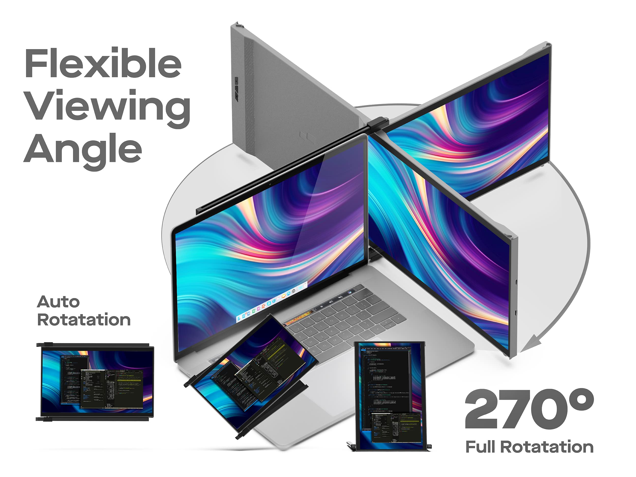 Duex Max Grey Portable Monitor with Adhesive, New Mobile Pixels 14.1" Full HD 1080P IPS Auto Rotated Laptop Screen Extender, USB A/Type-C USB Powered Plug and Play (1 Max Grey and 12* Adhesive)