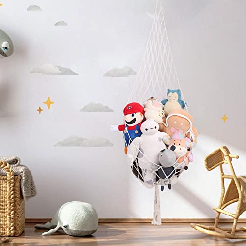 Svepndic 2 Packs Boho Stuffed Animal Net Hammock Macrame Hanging Toy Hammock Organizer Plush Toys Holder Stuffed Animal Holder Hanging Net for Bedroom