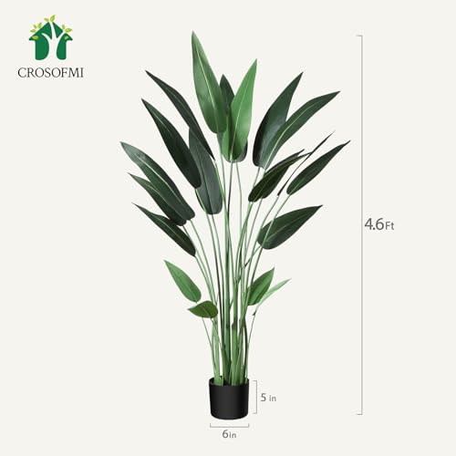 CROSOFMI Artificial Canna Lily Tree 4.6 Feet Fake Tropical Palm Tree with 20 Trunks,Perfect Large Faux Silk Plants in Pot for Indoor Outdoor Home Office Garden Modern Decoration Housewarming Gift