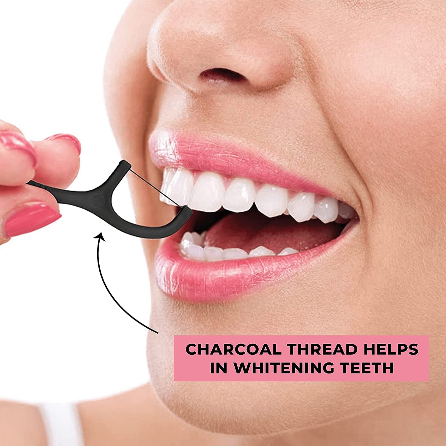 FLAWLESS TEETH Dental Floss Picks | Charcoal Infused Biodegradable | Mint | 200 Count, Black