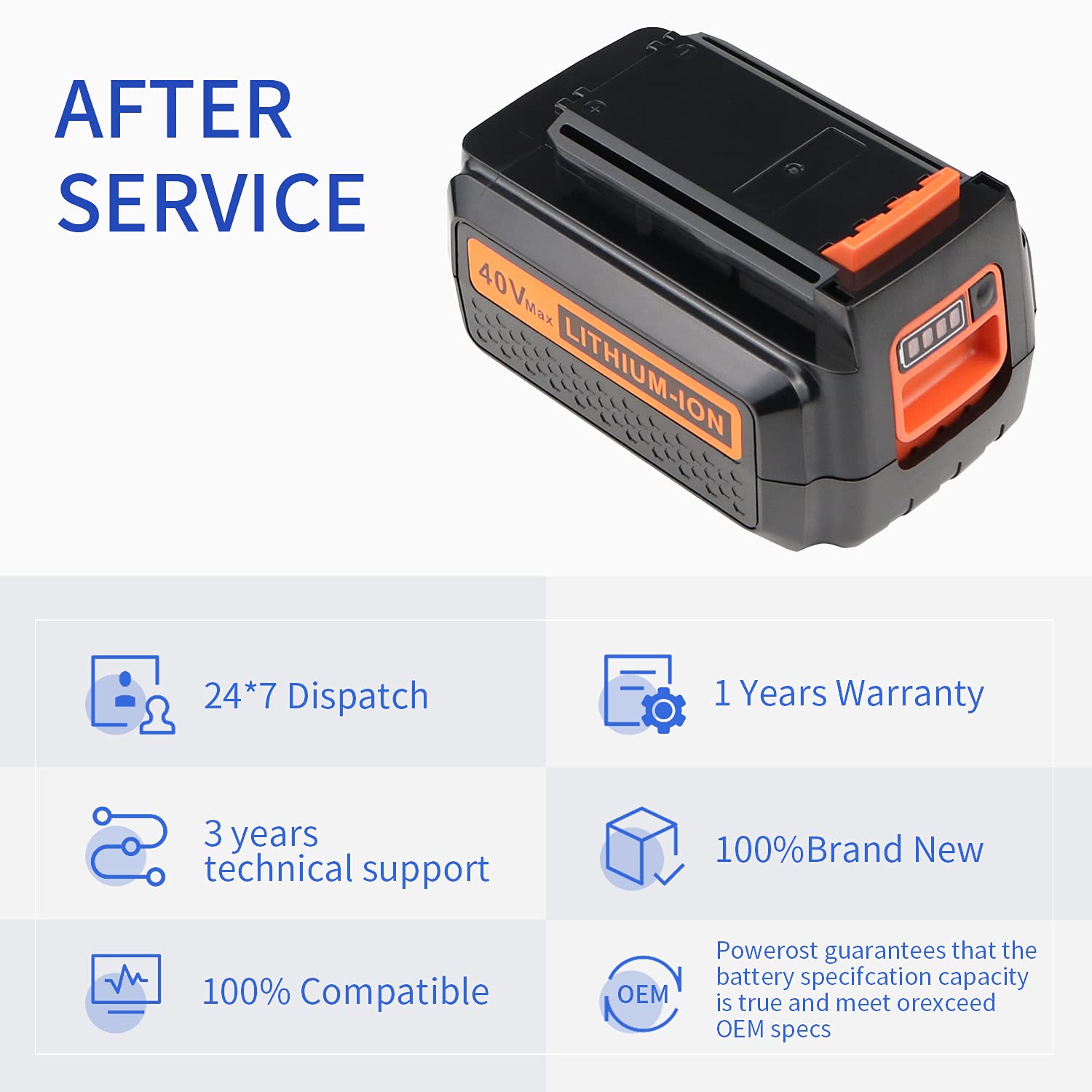 Powerost 40V MAX Lithium Battery: Replacement for Black and Decker 40 Volt LBX2040 LBXR2036 LBXR36 LBX1540 LBX2540 Compatible with 36V Li Ion Charger