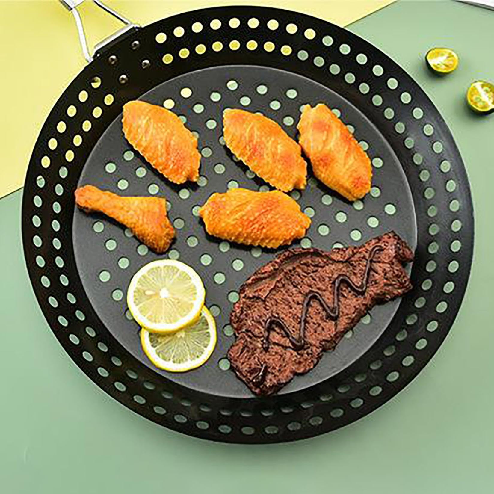 Generic Grill Pan With Folding Handle BBQ Pan, Grill Skillet Pizza Grill Pan (11"") Grill Pan Perfect For Fry Chapati Cooking Vegetables and Seafood, Black