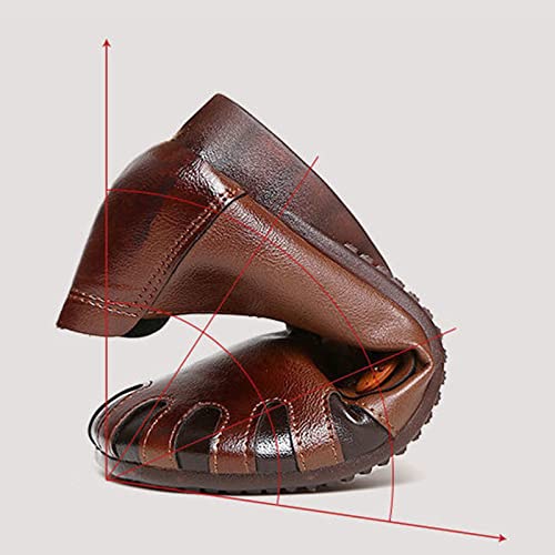 FASDNENDYS Women's Fashion Soft Leather Beef Tendon Soft Bottom Flat Heel Single Shoes Round Toe Four Mens Shoes Size 12 Brown