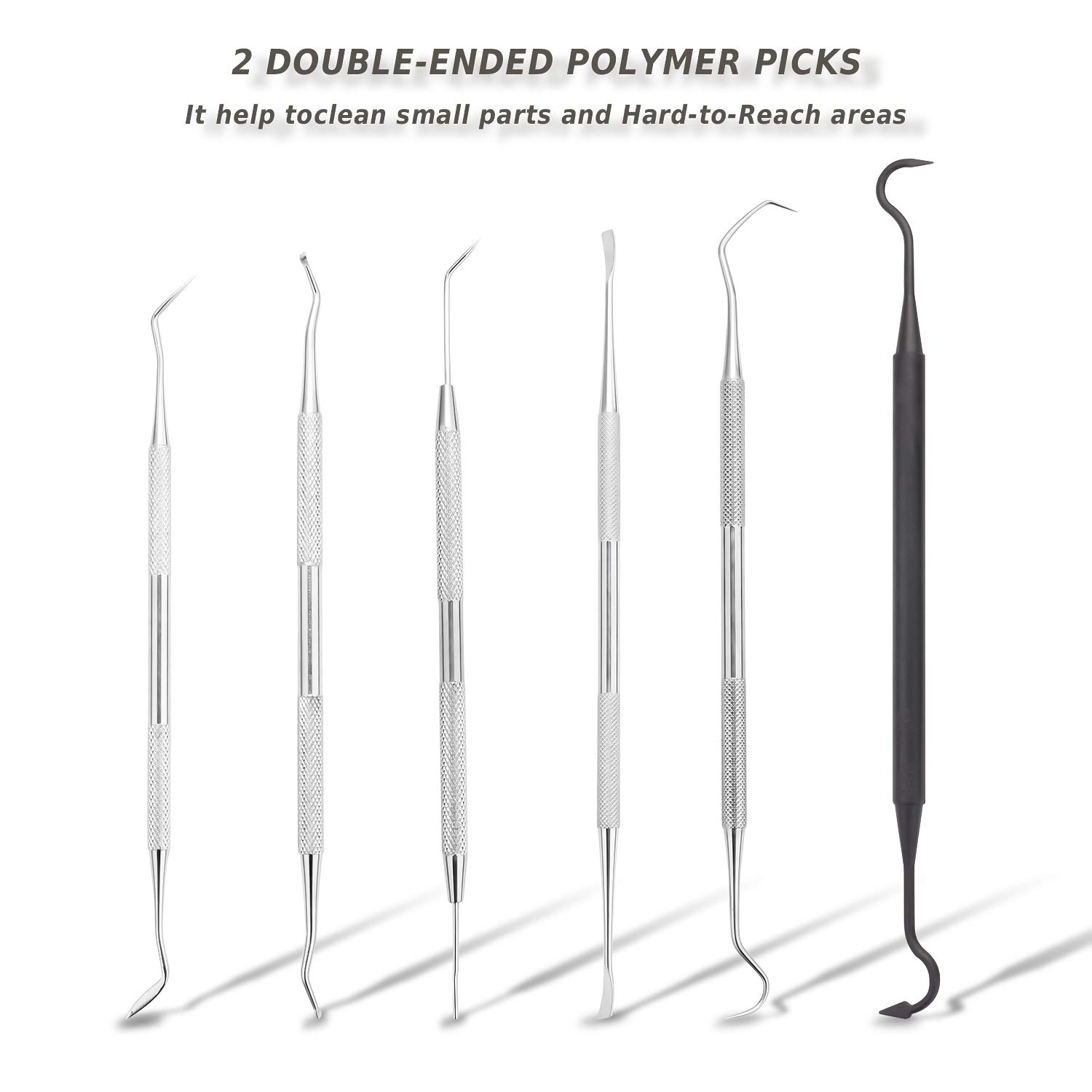 EAmber Gun Cleaning Brushes Picks Kit Set Brass Copper Steel Nylon Stainless Steel Ploymer Pick Set Bristle Brushes (Stainless-Steel)