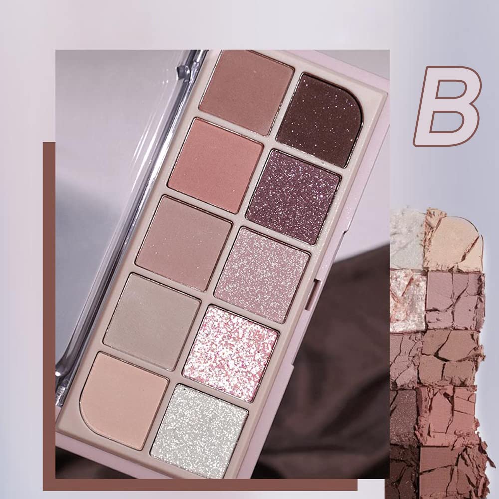 Erinde 10 Color Eyeshadow Palette Makeup - Matte Shimmer Glitter Eye Shadow, Ultra-Blendable, High Pigmented, Naturing-Looking, Neutral Nude Eyeshadow Palette with Brush, Smoke Purple Rose