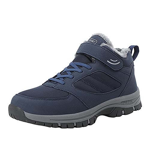 FASDNENDYS Womens Winter Snow Boots Warm Boots Couples Boots Men Round Flat Velvet Lightweight Construction Shoes Men Dark Blue
