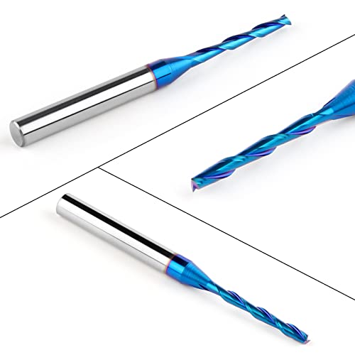 EANOSIC Upcut Spiral Router Bit 1/4 inch Shank, 1/8 inch Cutting Diameter, Extra Long 3 inch Solid Carbide with Nano Blue Coating CNC Router Bits End Mill for Wood Cut, Carving