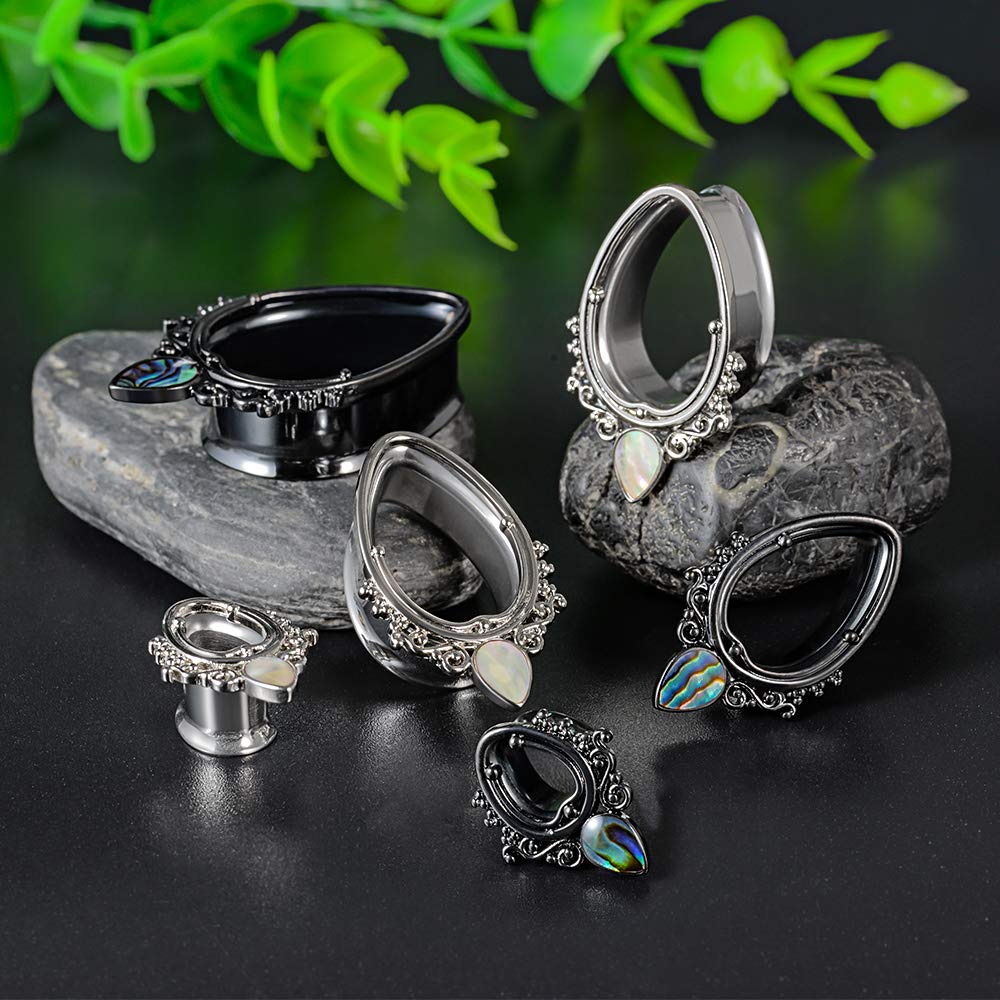 COOEAR 1 Pair Surgical Steel Ear Gauges Tear Drop Ear Tunnels and Plugs Seashell Earrings Stretcher.
