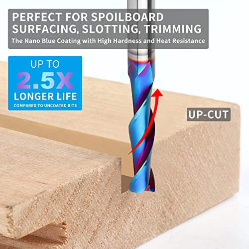 EANOSIC Upcut Spiral Router Bit 1/4 inch Shank, 1/4 inch Cutting Diameter, Extra Long 3 inch Solid Carbide with Nano Blue Coating CNC Router Bits End Mill for Wood Cut, Carving