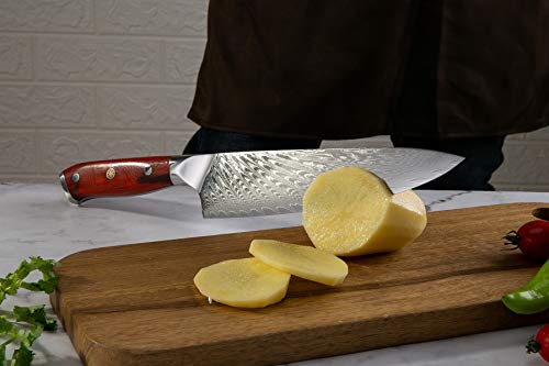 FANTECK Chef Knife 8 Inch Professional Damascus Chef Knife High Carbon 67 Layers VG-10 Damascus Knife Stainless Steel Ultra Sharp Blade Kitchen Meat Cutting Knife [Gift Box]-Ergonomic Rose Wood Handle