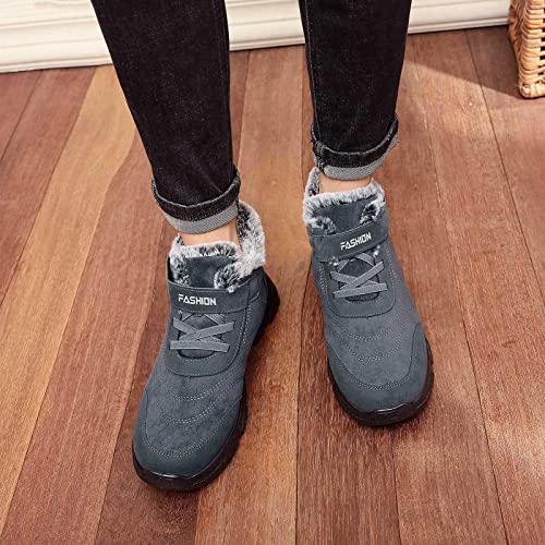 FASDNENDYS Women's Winter Boots Toe Sport Shoes Round Men Warm Flat Winter Keep Boots Hiking Shoes Men Lightweight Grey