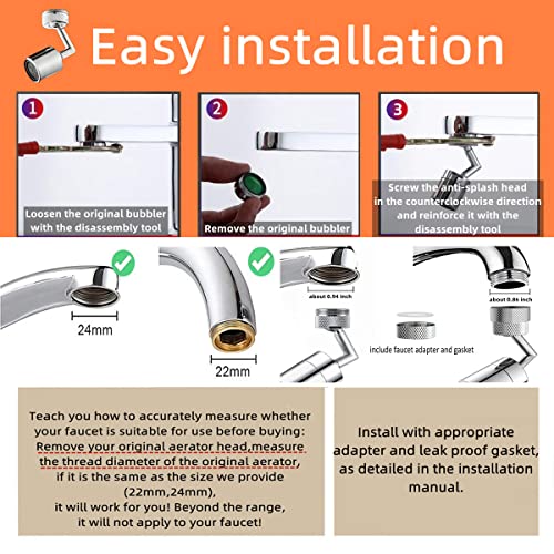 Faucet Extender for Kitchen Sink,720 Degree Swivel Sink Faucet Aerator for Kitchen and Bathroom Water Saving Faucet Sprayer Attachment Moveable Kitchen Tap Head (Two Water Modes) (HUICHEN-0002)
