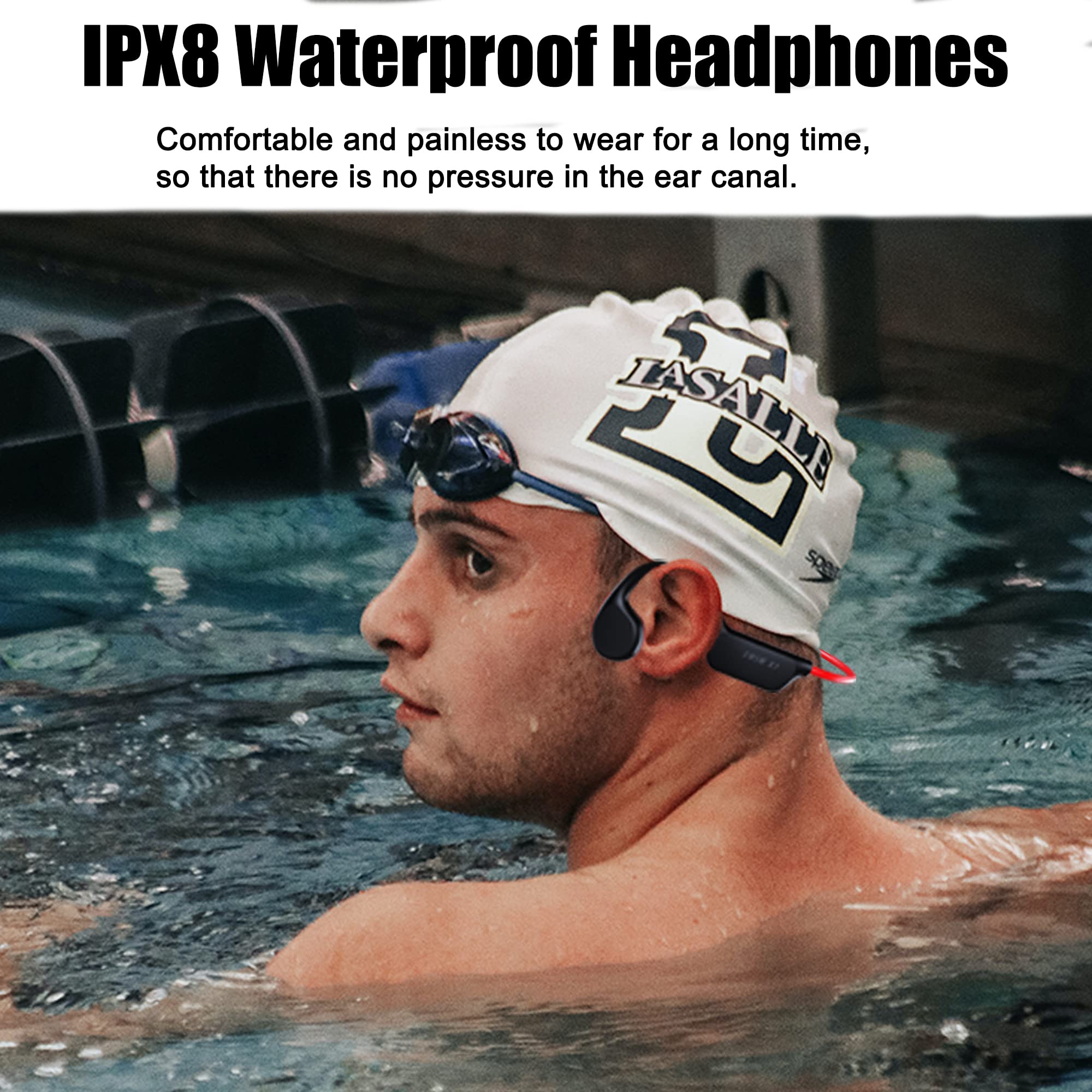 DOVIICO Bone Conduction Headphones-Bluetooth Waterproof Swimming Headphones Built in 8GB Memory MP3 Player with Mic & Voice Control for Running and Swimming(X7)