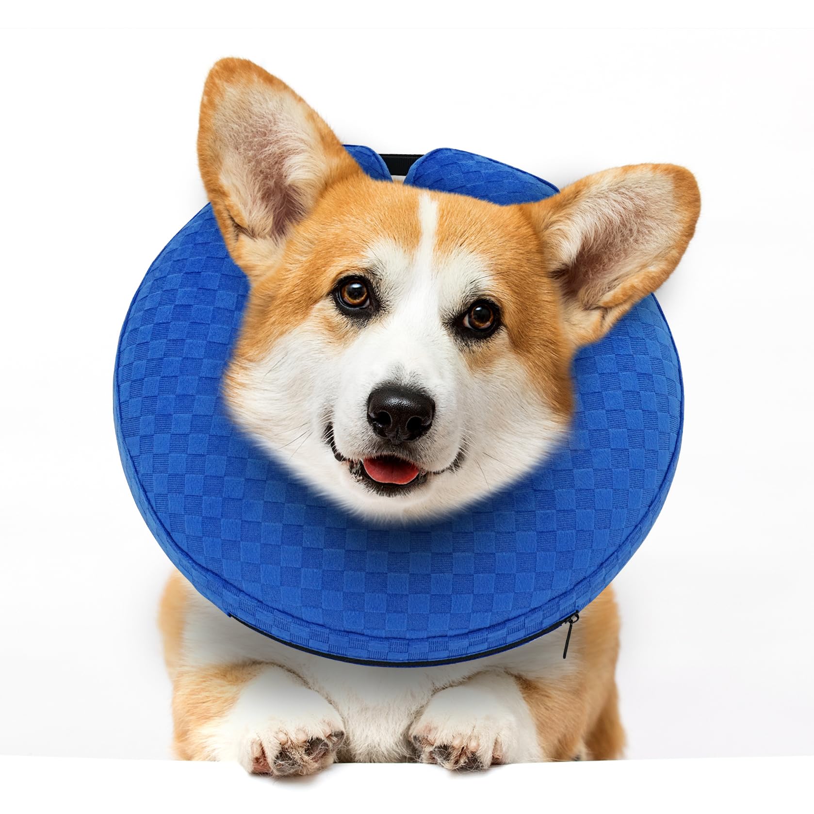 GoGoPaw Inflatable Dog Cone Collar After Surgery, Soft Dog Cone for Large Medium Small Dogs and Cats, Adjustable Blow up Neck Donut, Pet Recovery E Collar Alternative Not Block Vision(Blue,L)