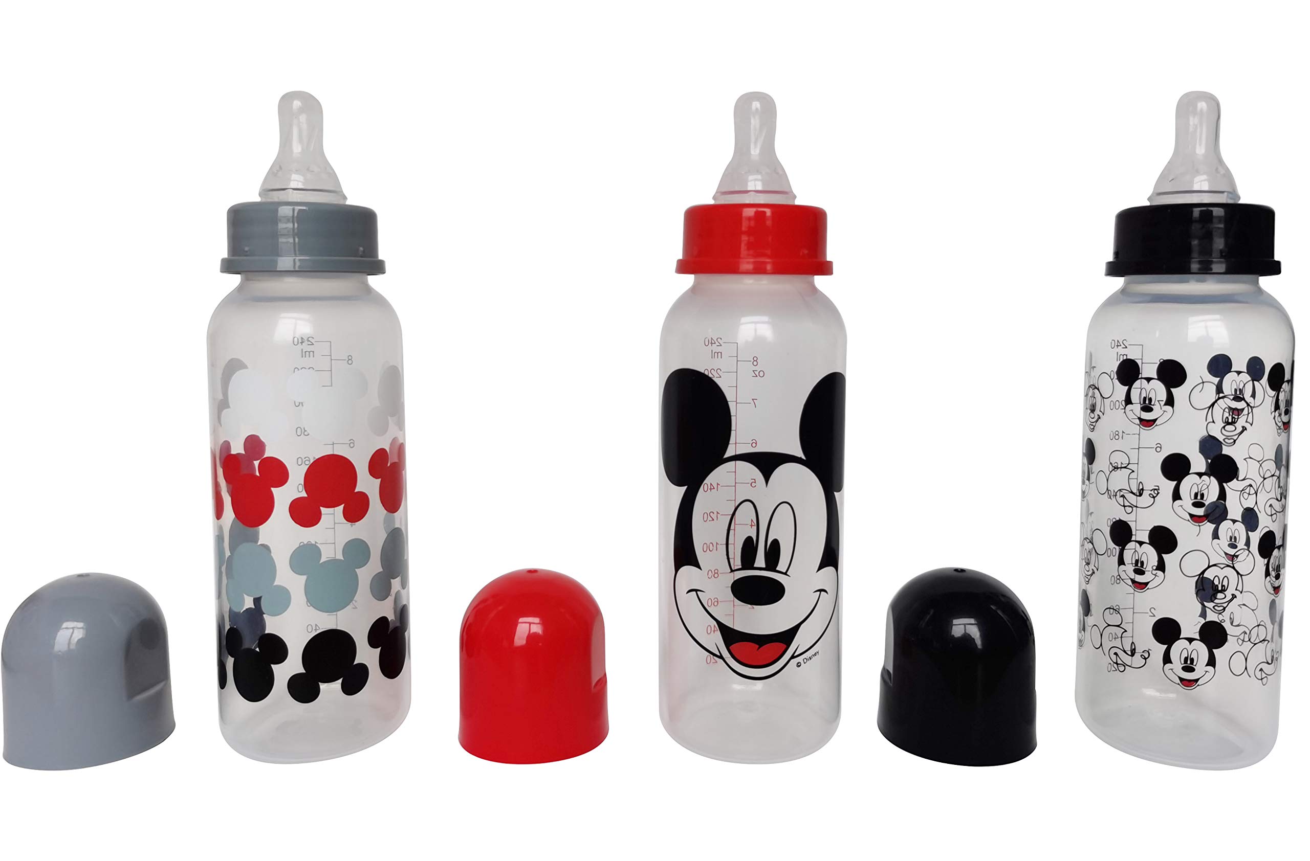 Cudlie Disney Baby Boy Mickey Mouse 9 oz Pack of Three Baby Bottles, Mickey Faces