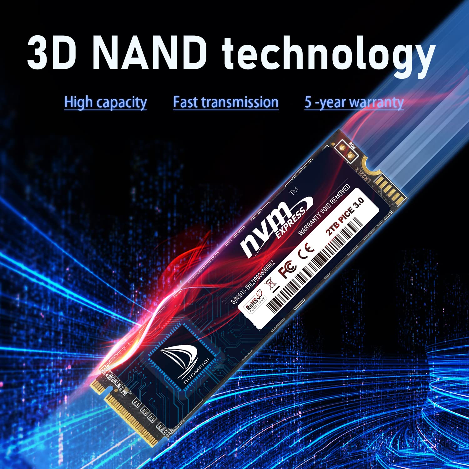 DUOMEIQI 2TB NVMe PCIe 3.0 Gen 3x4 NVMe 1.4 M.2 2280 Internal Gaming SSD High Performance Solid State Drive up to 3400MB/s for Desktop Laptop Computer 2TB PCIE3.0 NVME