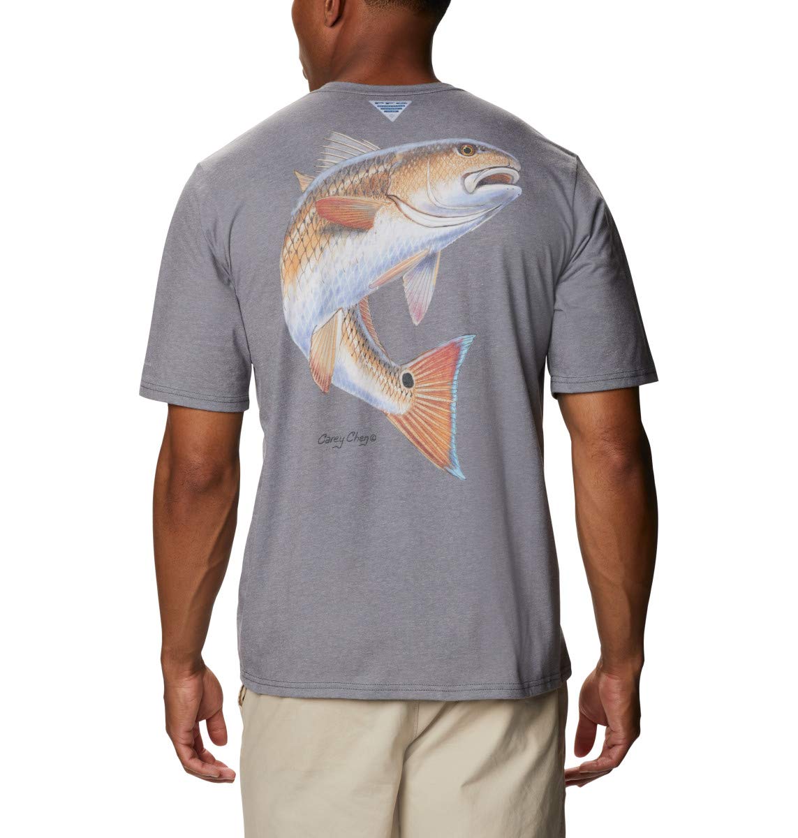 Columbia Men's PFG Carey Chen Graphic Short Sleeve, City Grey/Redfish, Medium