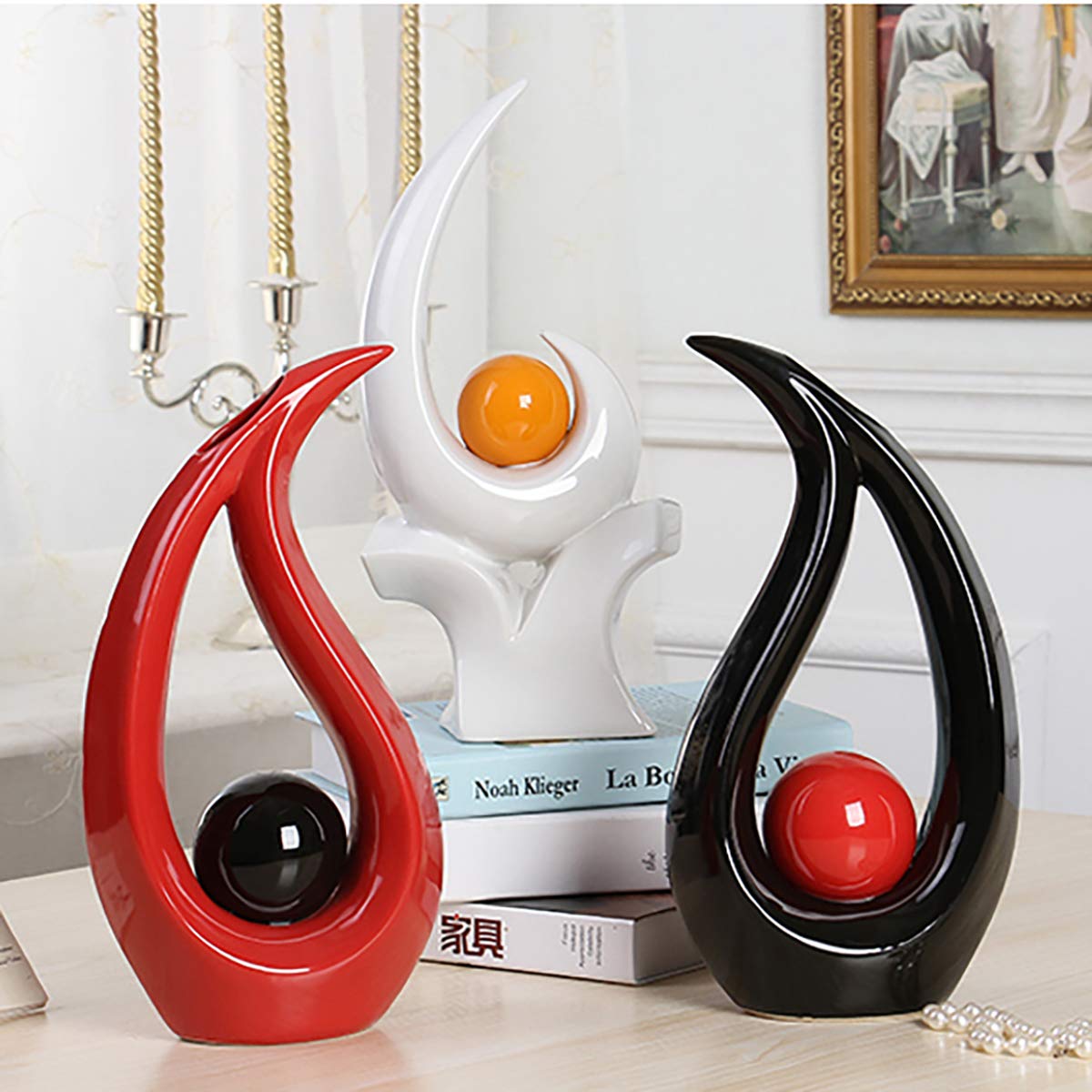 Cozylkx 11 x 6 Inch Modern Abstract Sculpture Statue, Office Home Decor Ornament Ceramic Figures, Red